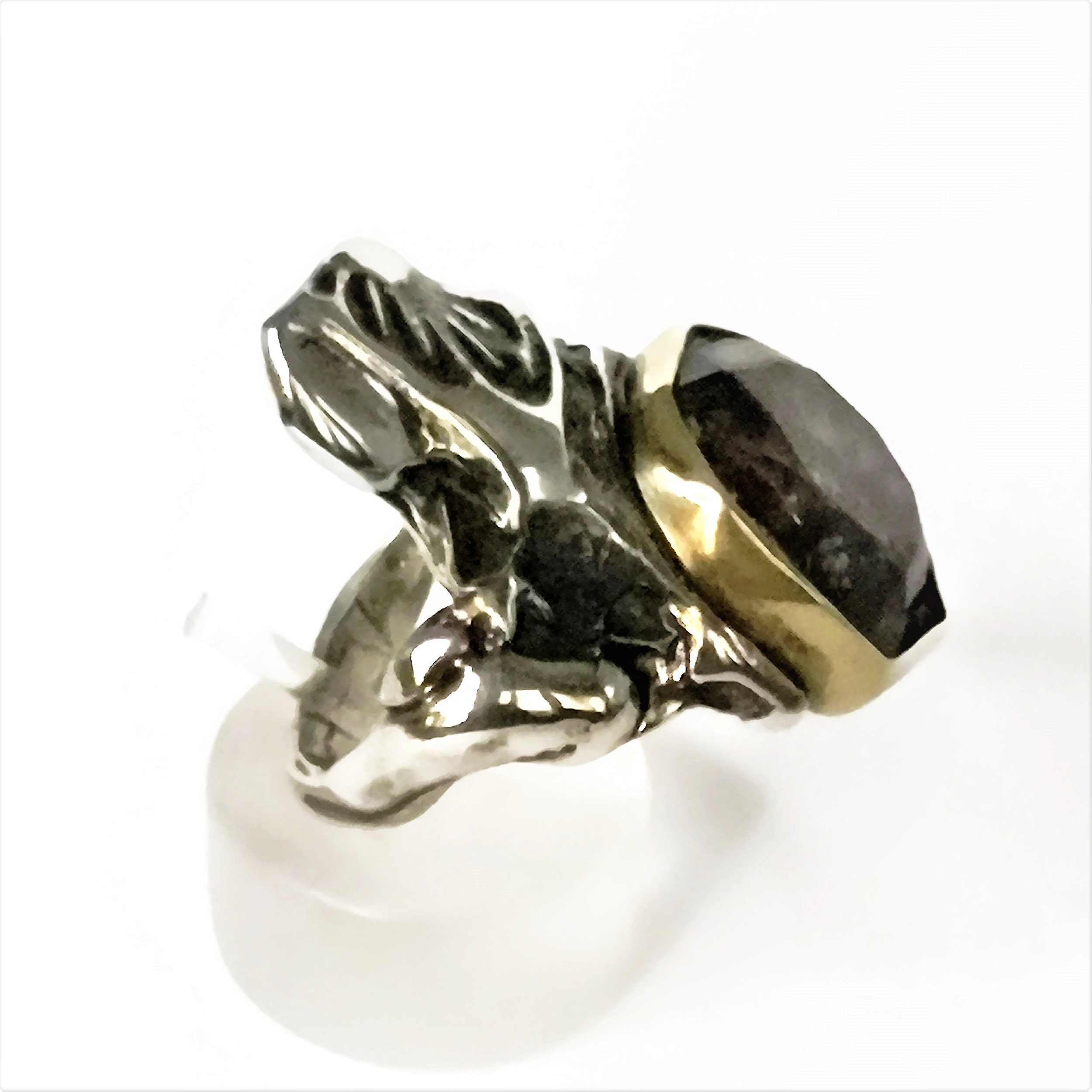 Pyrite Crystal Quartz Doublet Ring, Textured Sterling Silver Ring With ...