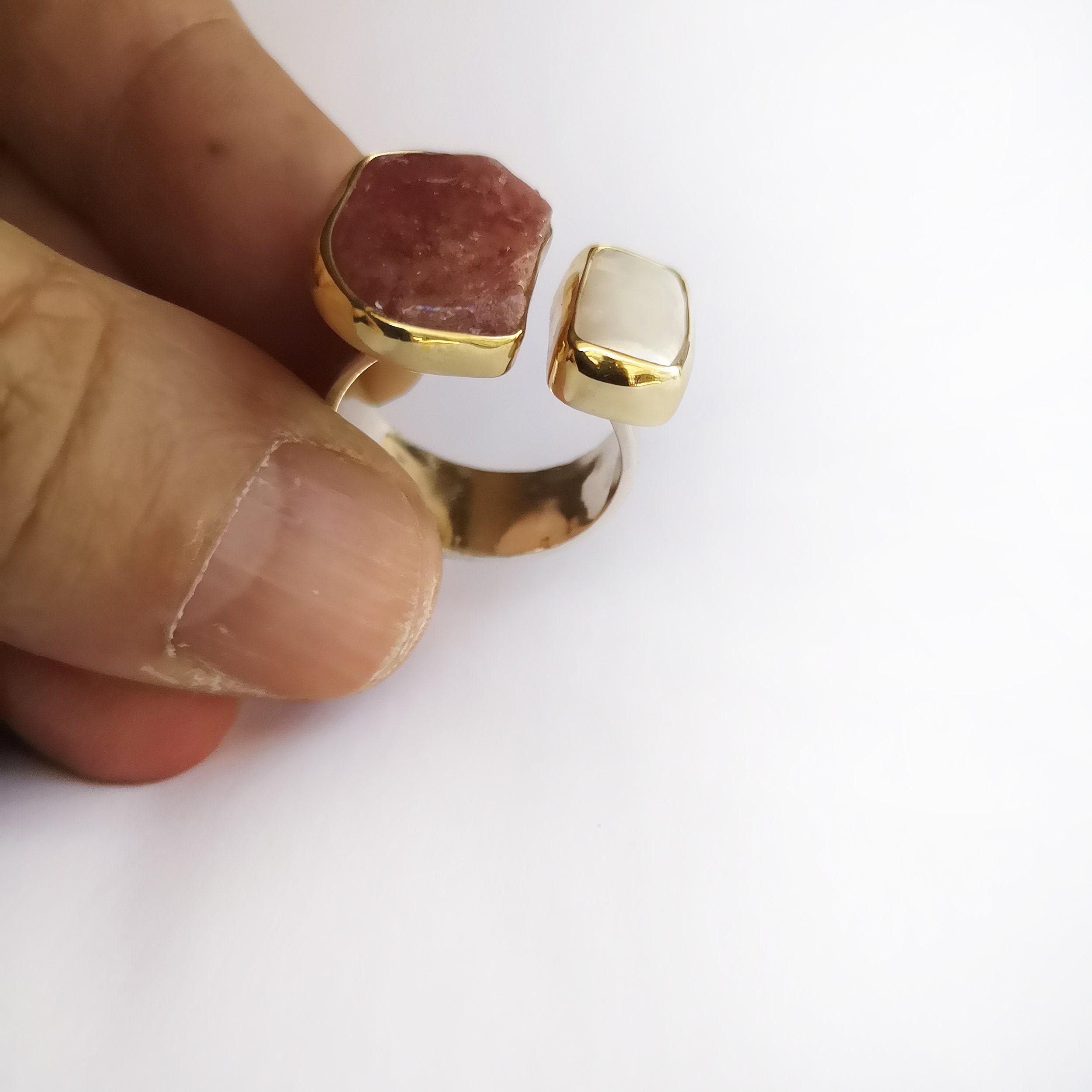 Raw Ruby and Pearl Ring: Sterling Silver Gold-plated Gemstone Ring - Etsy