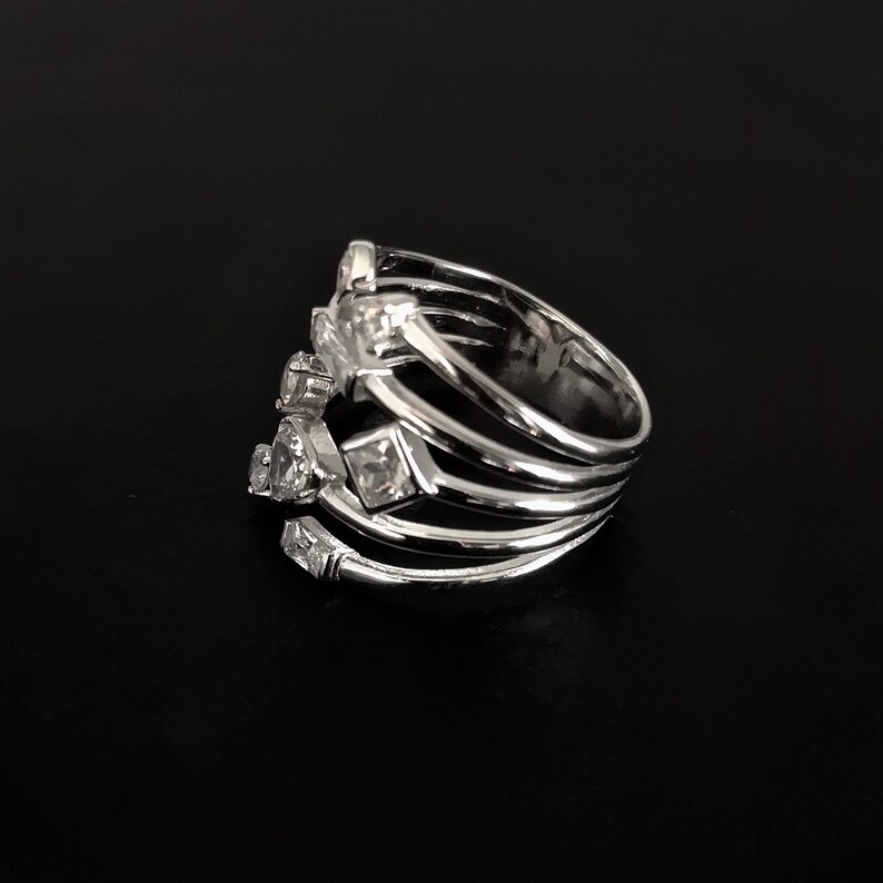 Sterling Silver Cubic Zirconia Multi-row Open Ring, Wedding Ring ...