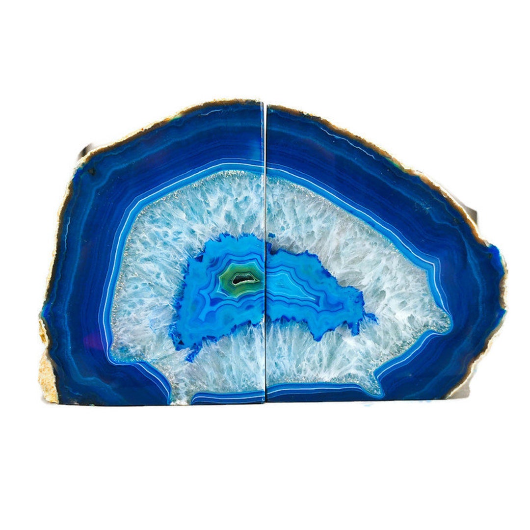 Large Blue Agate Bookends, Natural Geode Agate Bookends Pair, Blue ...
