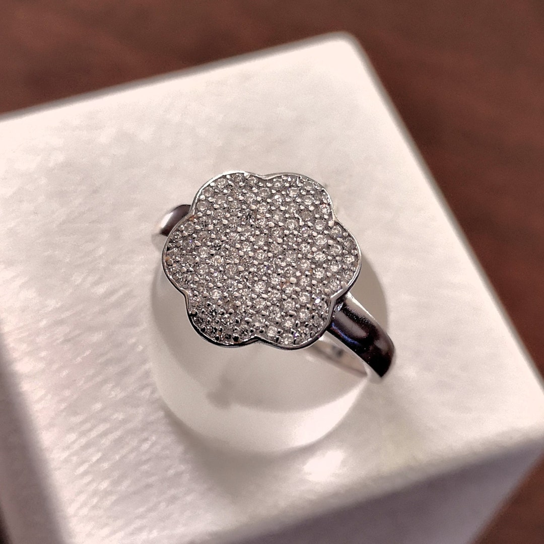 Cubic Zirconia Flower Ring, Sterling Silver Flower Ring With Cubic ...