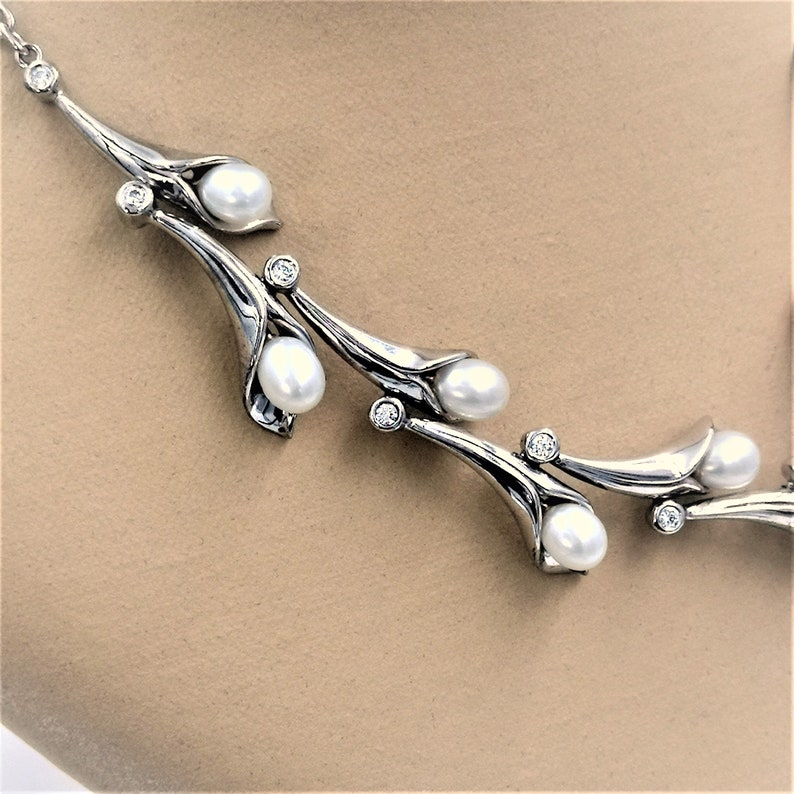 Freshwater White Pearl Sterling Silver Necklace Wedding Necklace