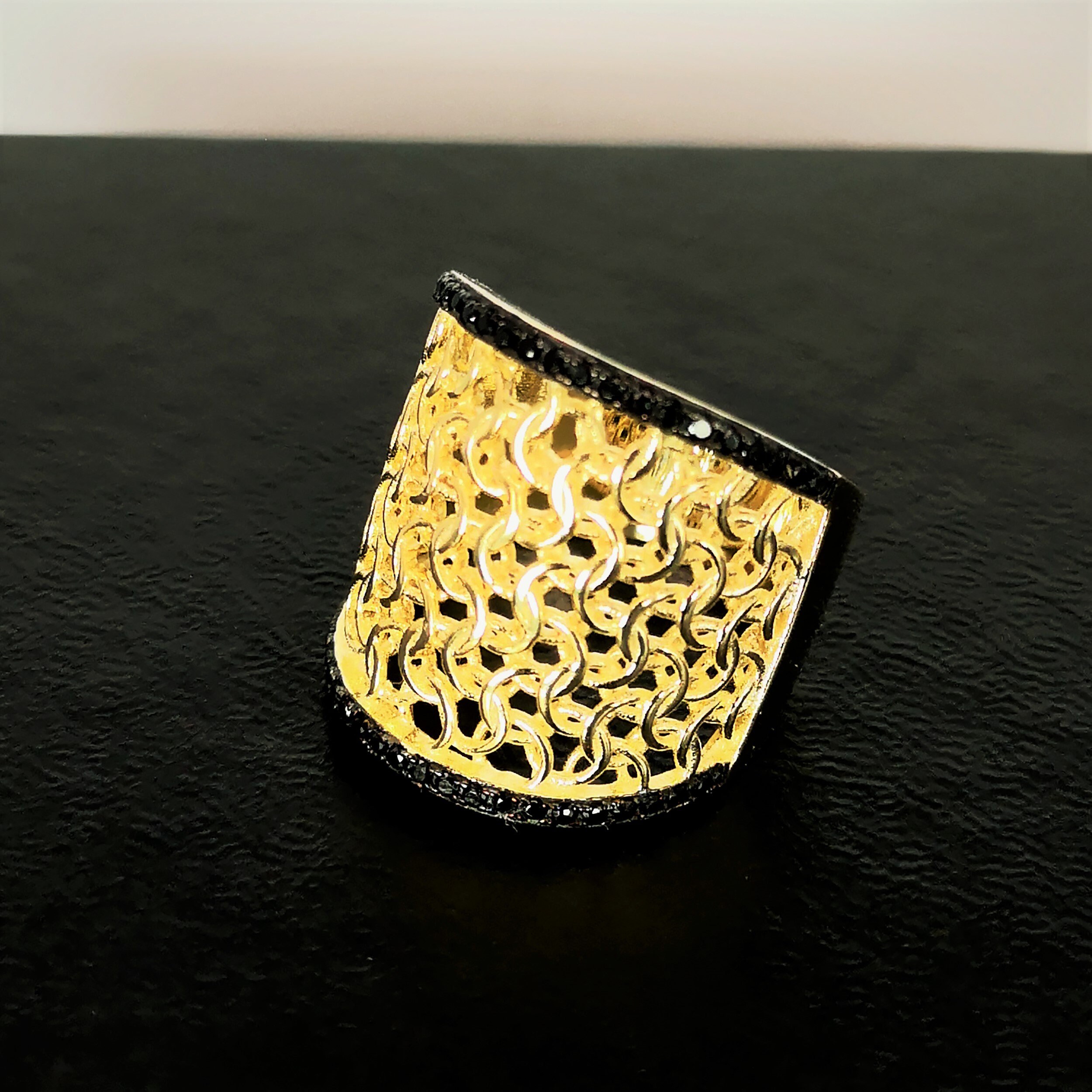 Wide Net Ring Sterling Silver Gold Plated Wide Ring With - Etsy UK