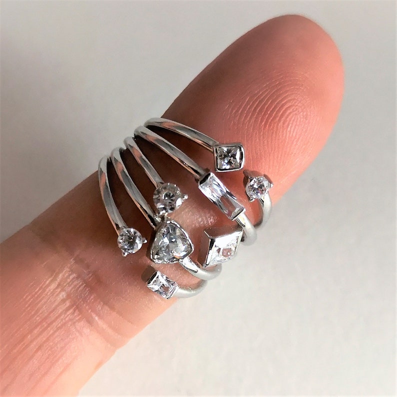 Sterling Silver Cubic Zirconia Multi-row Open Ring, Wedding Ring ...