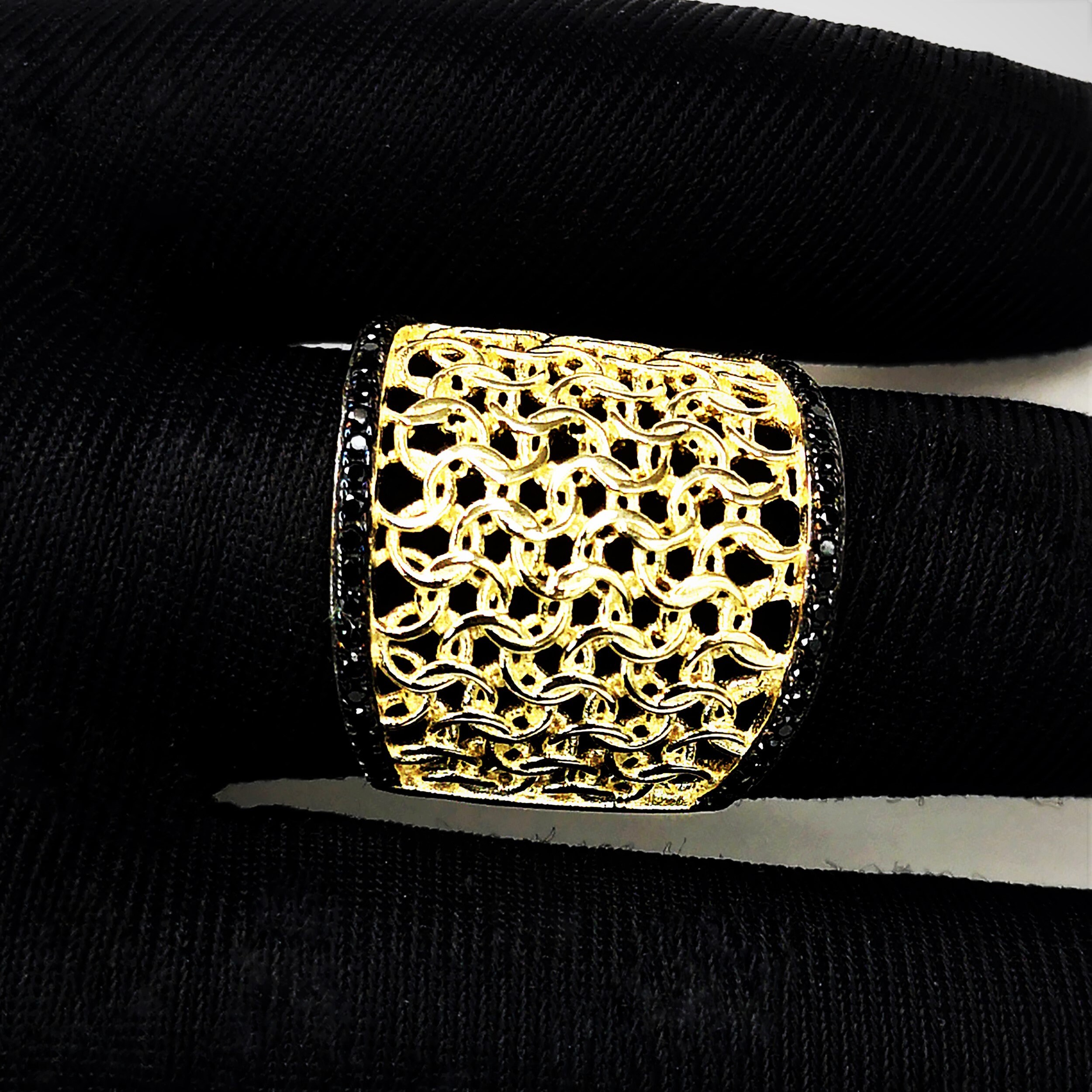 Wide Net Ring Sterling Silver Gold Plated Wide Ring With - Etsy UK