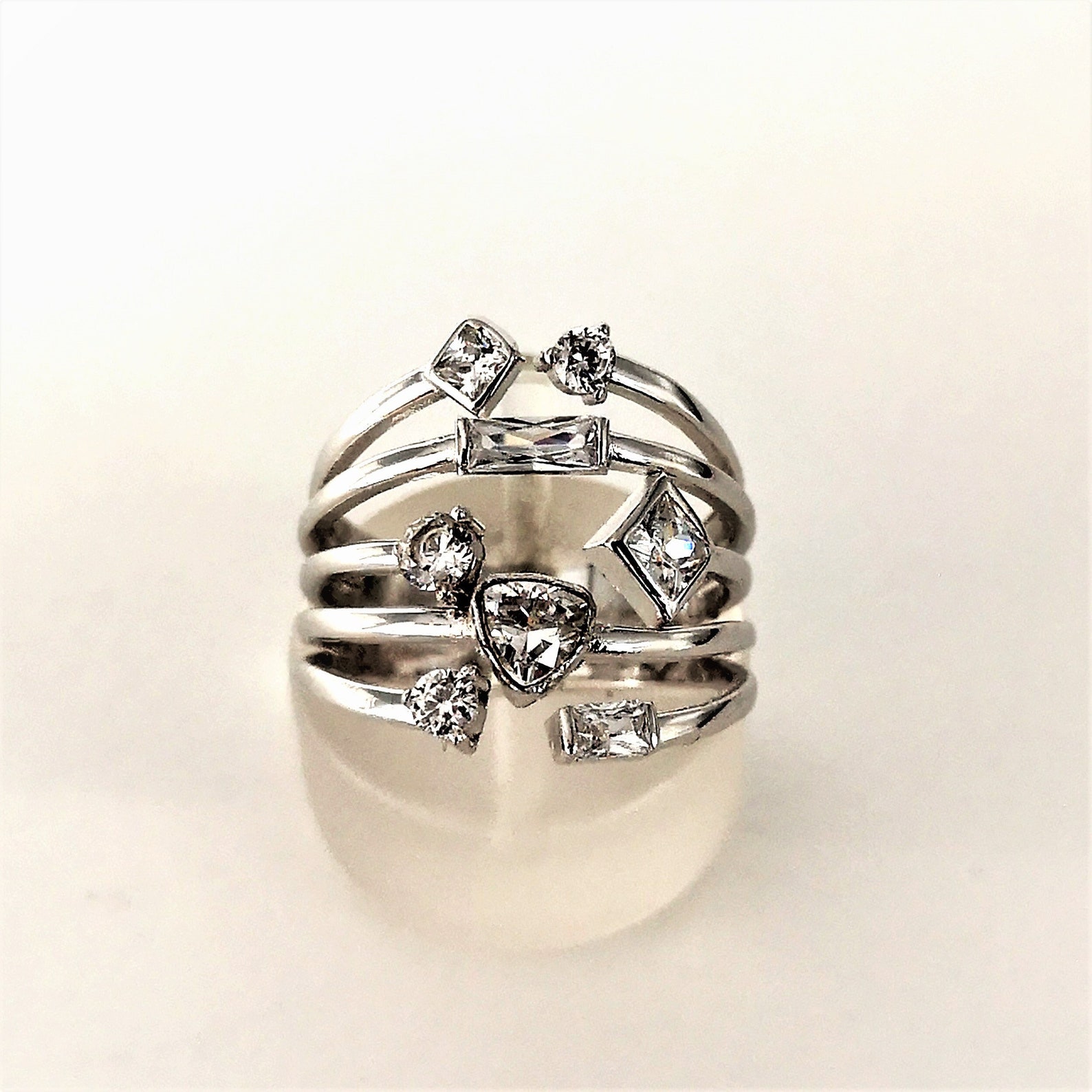 Sterling Silver Cubic Zirconia Multi-row Open Ring, Wedding Ring ...