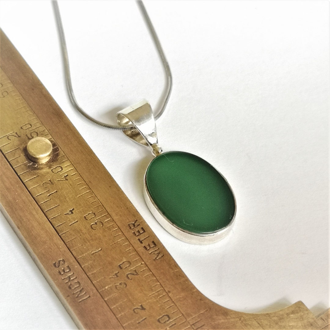 Green Agate Pendant Necklace, Sterling Silver Pendant and Chain With ...