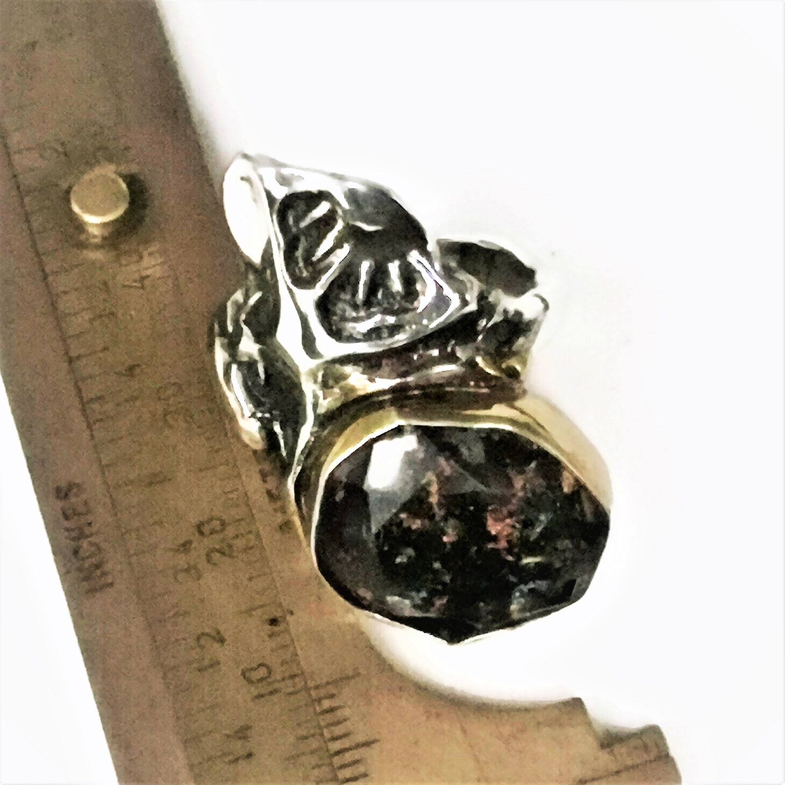 Pyrite Crystal Quartz Doublet Ring, Textured Sterling Silver Ring With ...