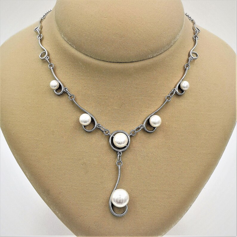 White Pearl Sterling Silver Necklace Wedding Necklace Etsy