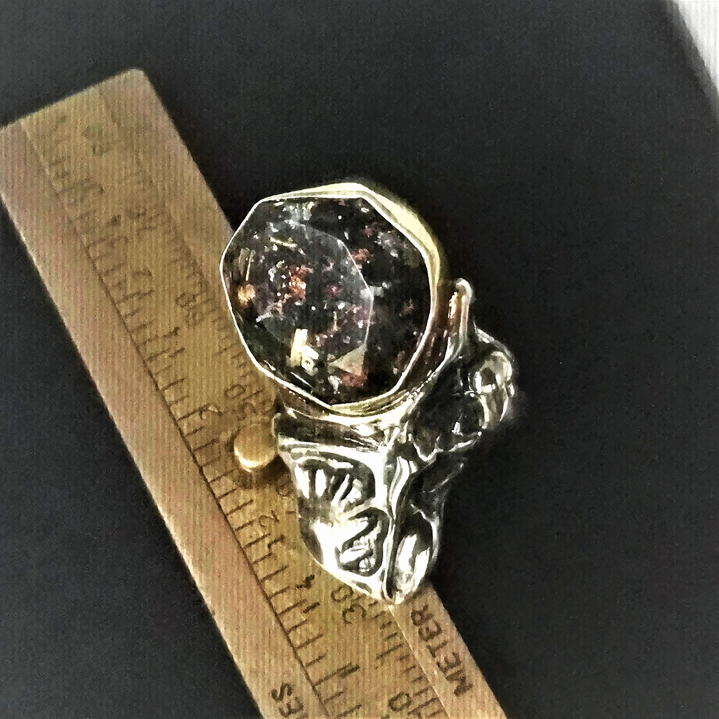 Pyrite Crystal Quartz Doublet Ring, Textured Sterling Silver Ring With ...