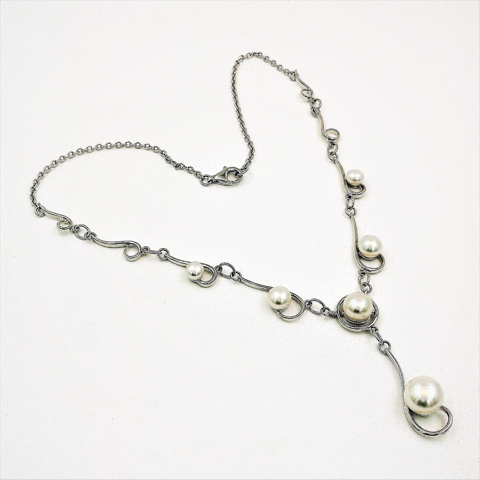 White Pearl Sterling Silver Necklace Wedding Necklace Etsy