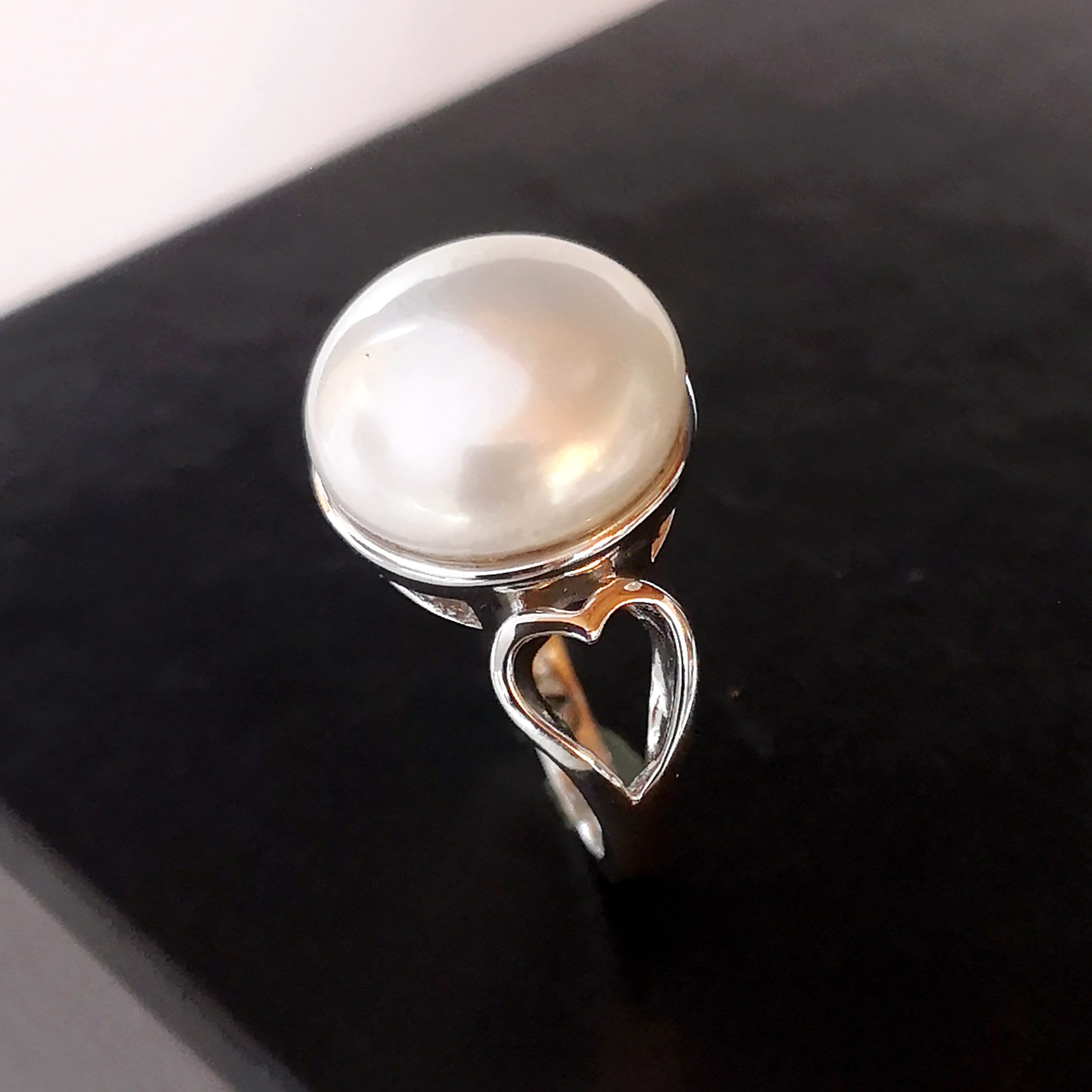 White Pearl Sterling Silver Ring Sterling Silver Rhodium | Etsy