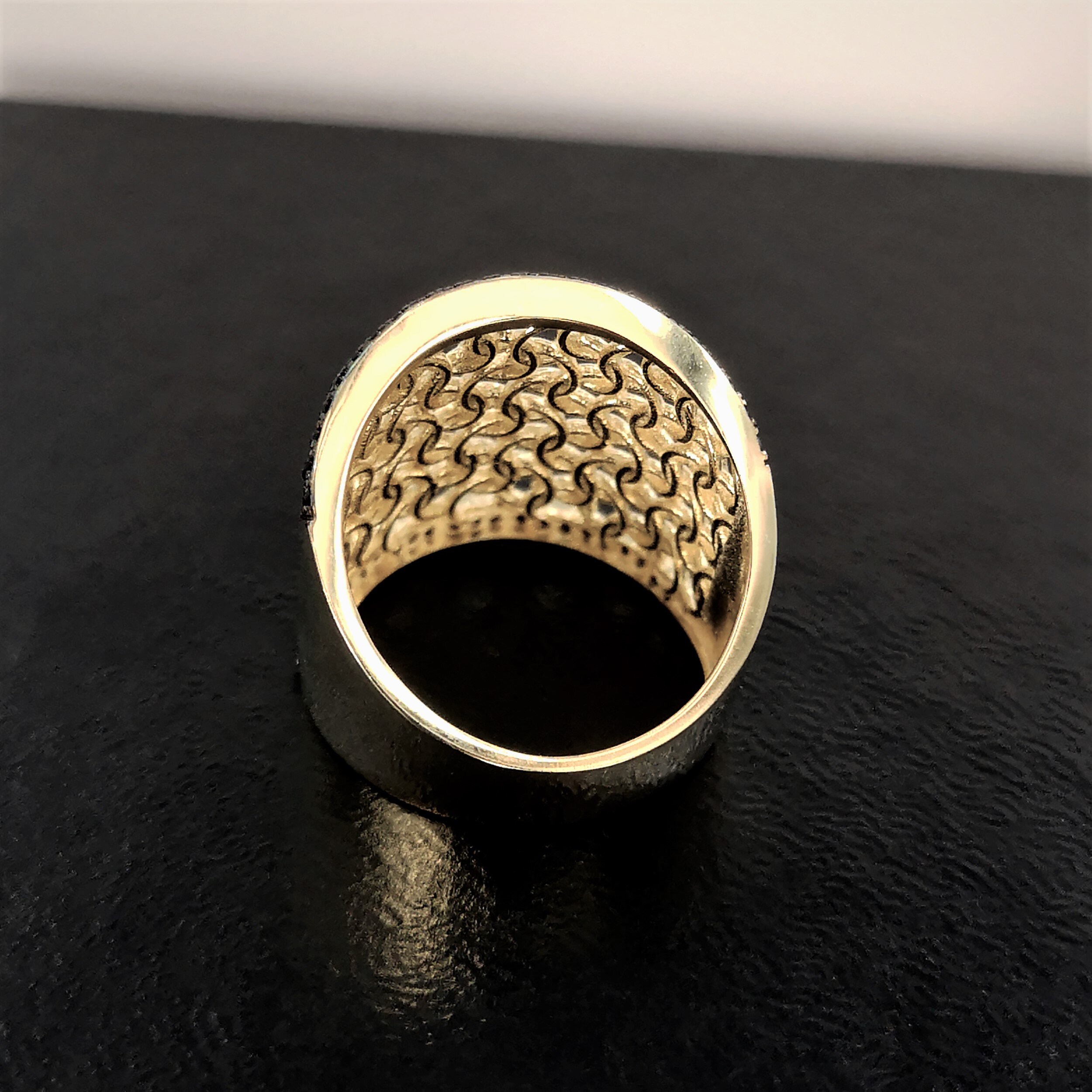 Wide Net Ring, Sterling Silver Gold Plated Wide Ring With Black Cubic ...