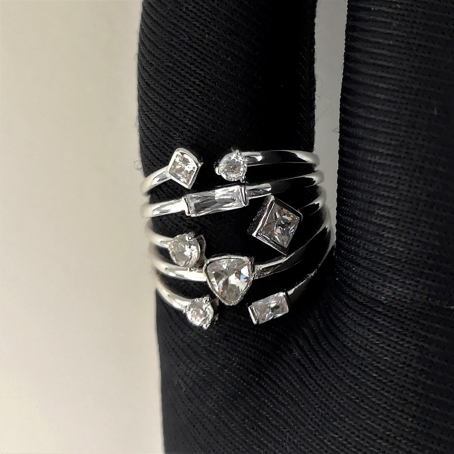 Sterling Silver Cubic Zirconia Multi-row Open Ring Wedding | Etsy