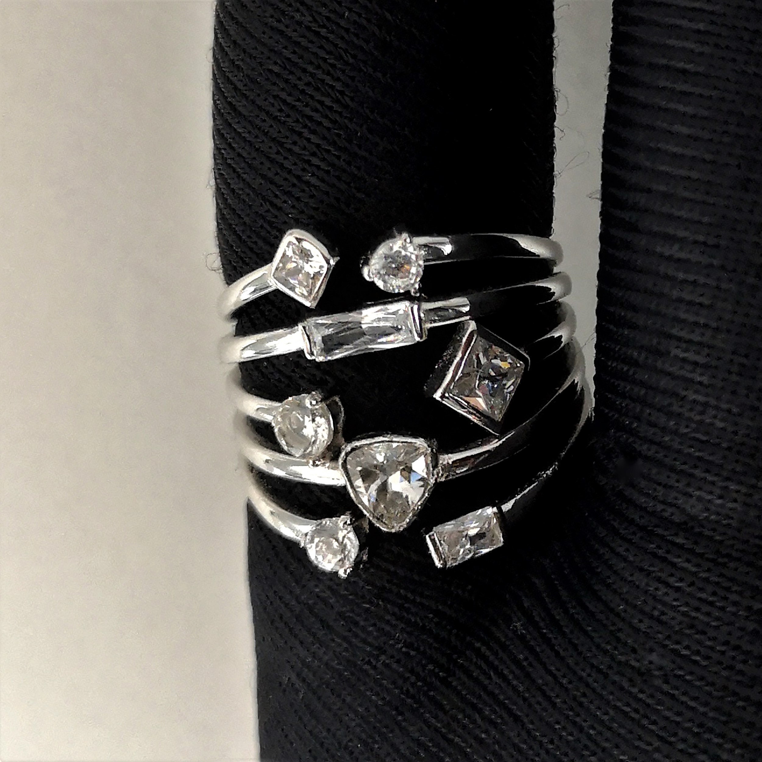 Sterling Silver Cubic Zirconia Multi-row Open Ring, Wedding Ring ...