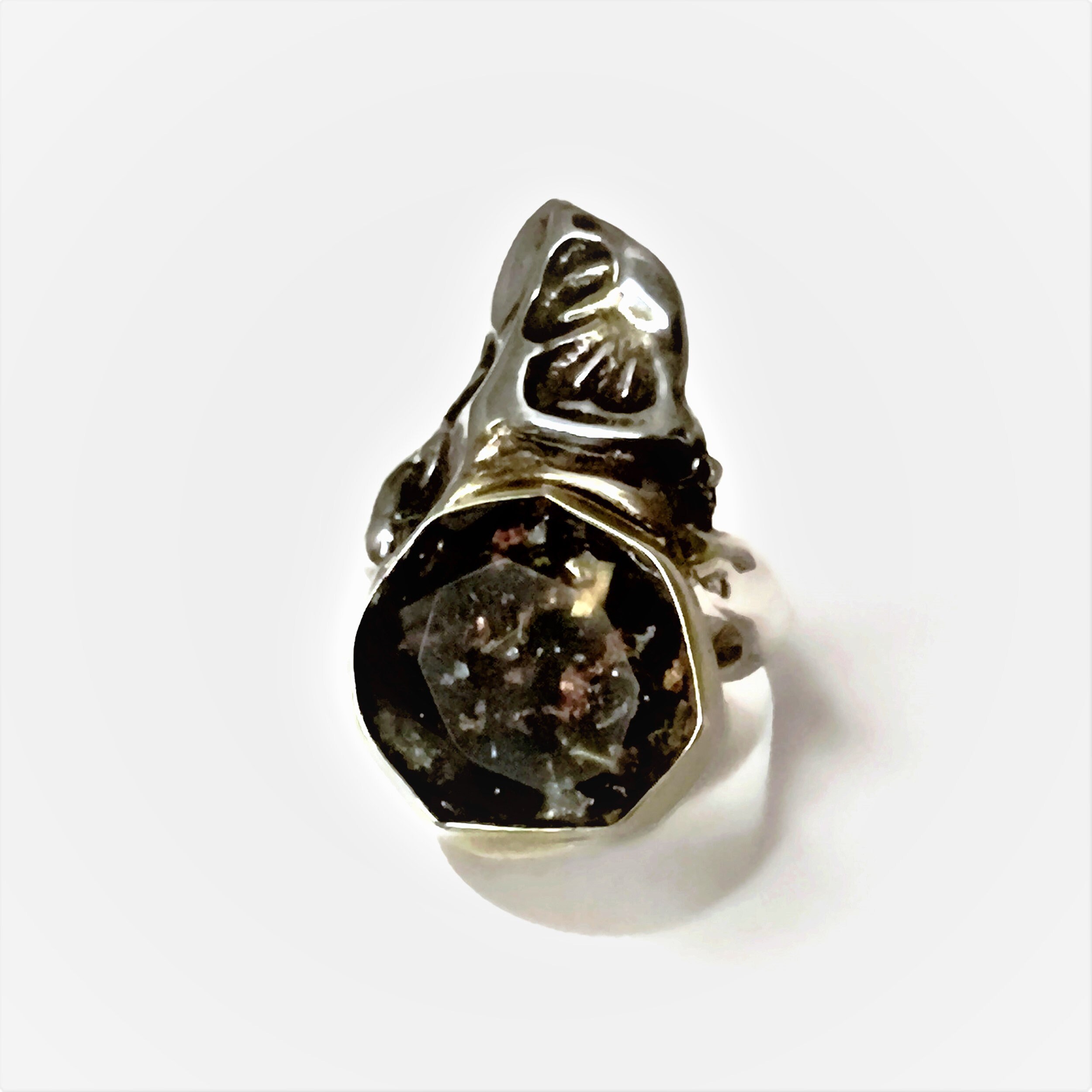 Pyrite Crystal Quartz Doublet Ring, Textured Sterling Silver Ring With ...