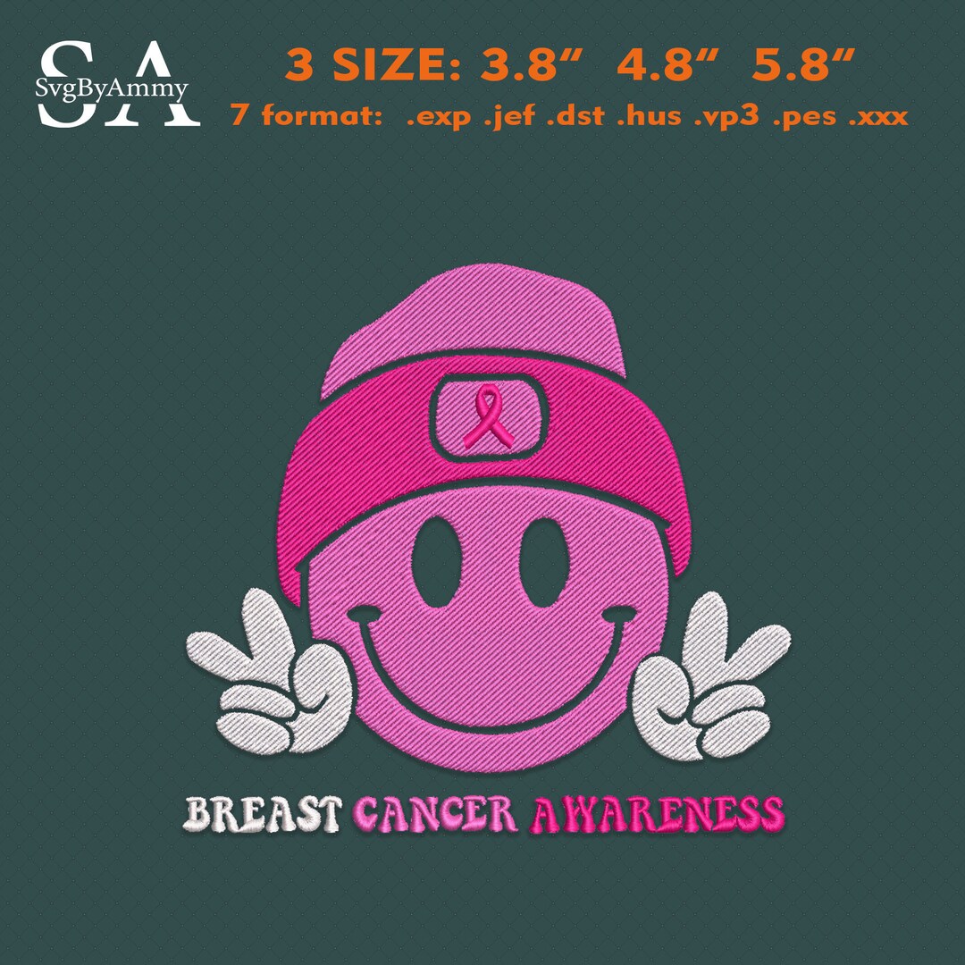 Pink Smiley Breast Cancer Embroidery Design Breast Cancer - Etsy