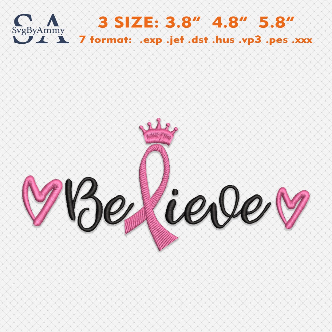 Cancer Ribbon Embroidery Design Pink Ribbon Believe Cancer - Etsy