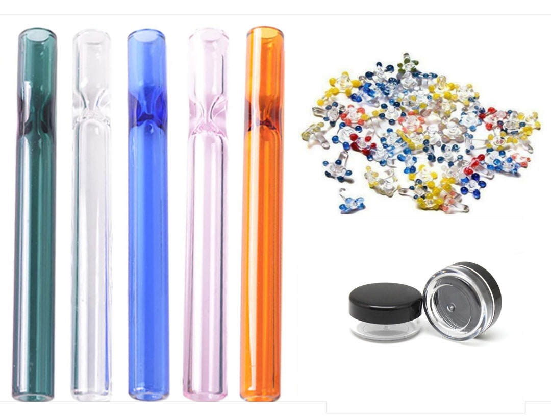 Smoking Kit 5 Reusable Glass One-hitters 5 Glass Flower Screens Mini ...