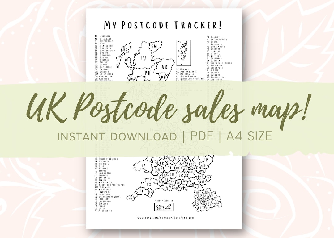 UK Postcode Map, Sales Map Tracker, Print at Home, INSTANT DOWNLOAD ...