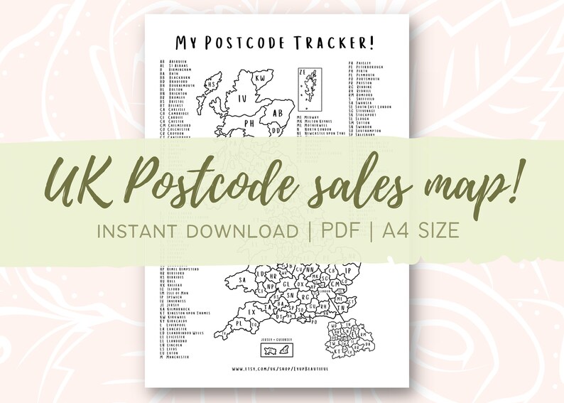 UK Postcode Map, Sales Map Tracker, Print at Home, INSTANT DOWNLOAD ...