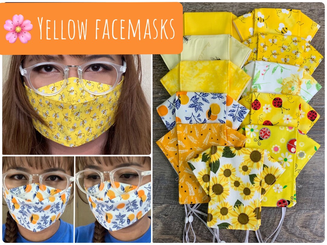 Face Mask for Glasses Wearers Double Layer Yellow Lady Bug Glitter ...