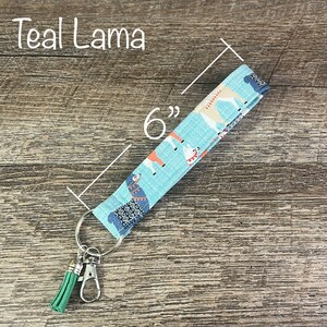 Teal Key Fob Wristlet Keychain Tassels Lobster Claw Clipper Floral Lama ...