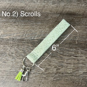 Sage Green Wristlet Keychains, Faded Green Floral Fabric Keyfob ...