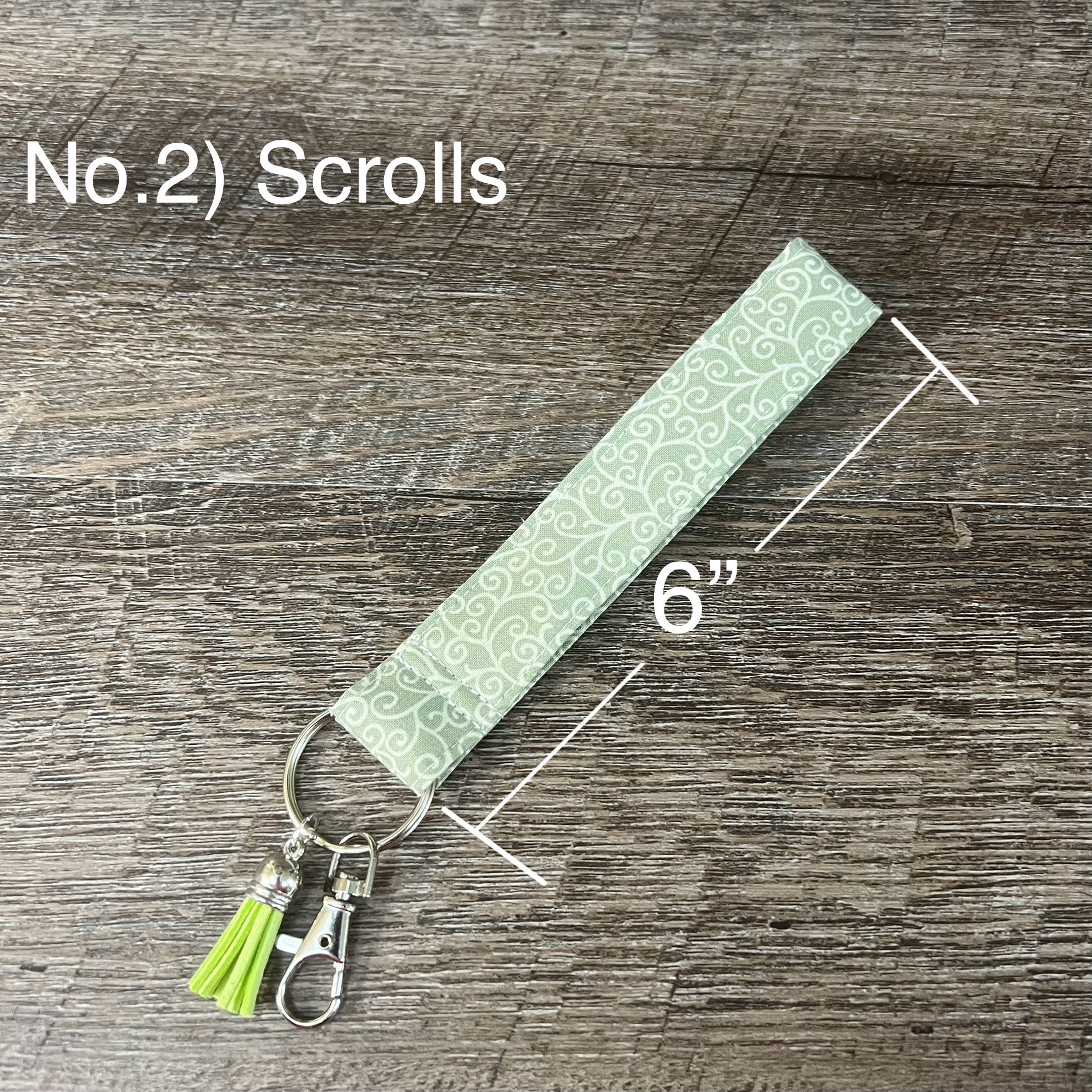 Sage Green Wristlet Keychains, Faded Green Floral Fabric Keyfob ...