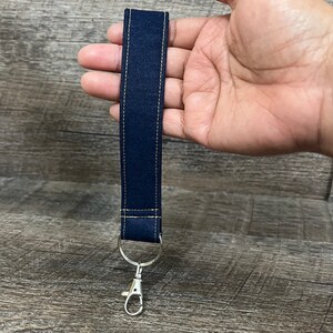Blue Denim Jeans Key Fob Wristlet, Denim Wristlet Keychain With Tassels ...