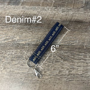 Blue Denim Jeans Key Fob Wristlet, Denim Wristlet Keychain With Tassels ...