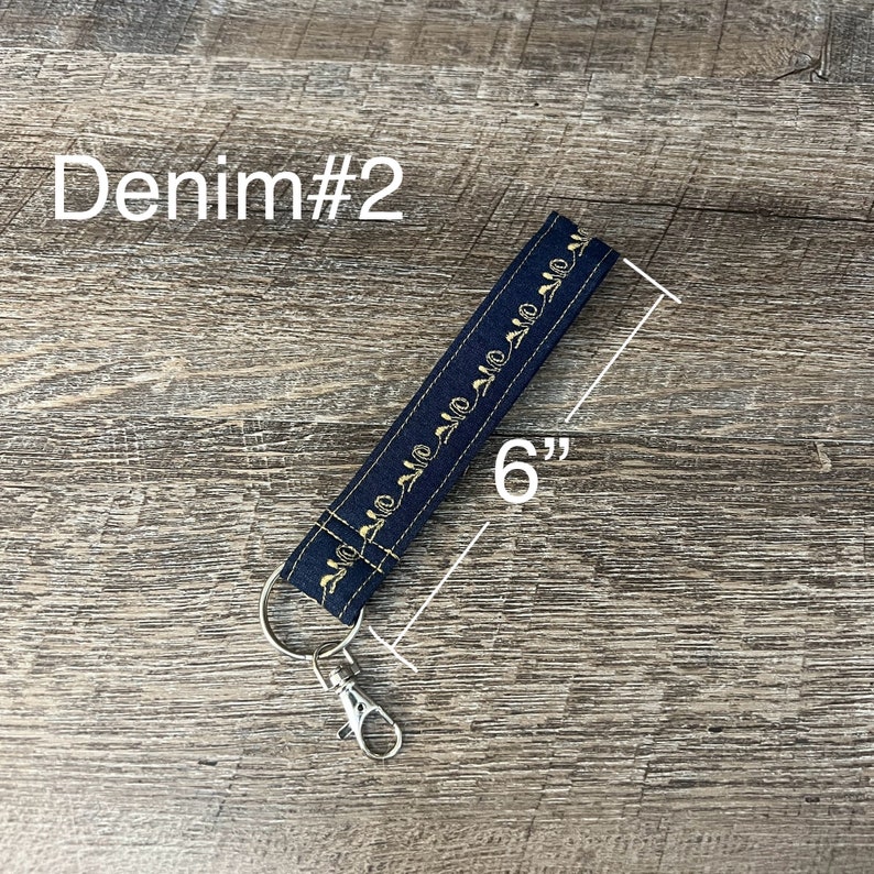 Blue Denim Jeans Key Fob Wristlet, Denim Wristlet Keychain With Tassels ...