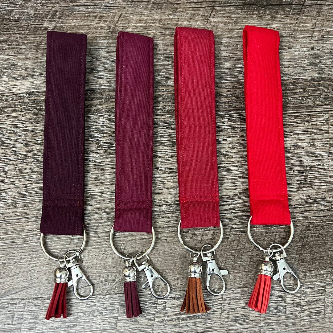 Deep Red Wristlet Keychain Tassels Lobster Claw Clipper Soft Cotton Key ...