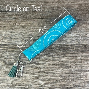 Teal Key Fob Wristlet Keychain Tassels Lobster Claw Clipper Floral Lama ...