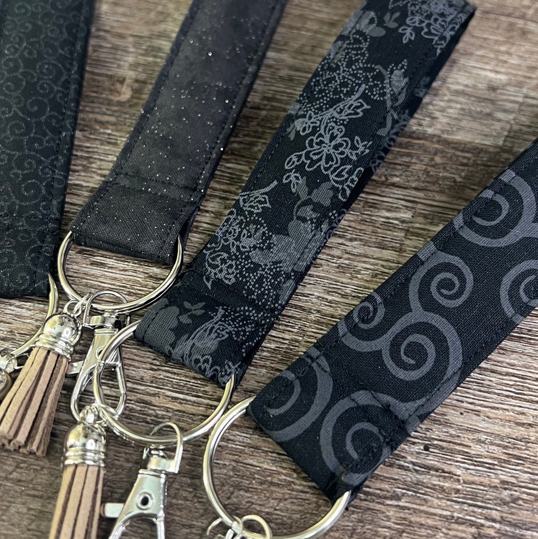 Black & Grey Key Fob Wristlets Tassels Lobster Claw Clipper Silver ...