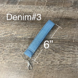 Blue Denim Jeans Key Fob Wristlet, Denim Wristlet Keychain With Tassels ...