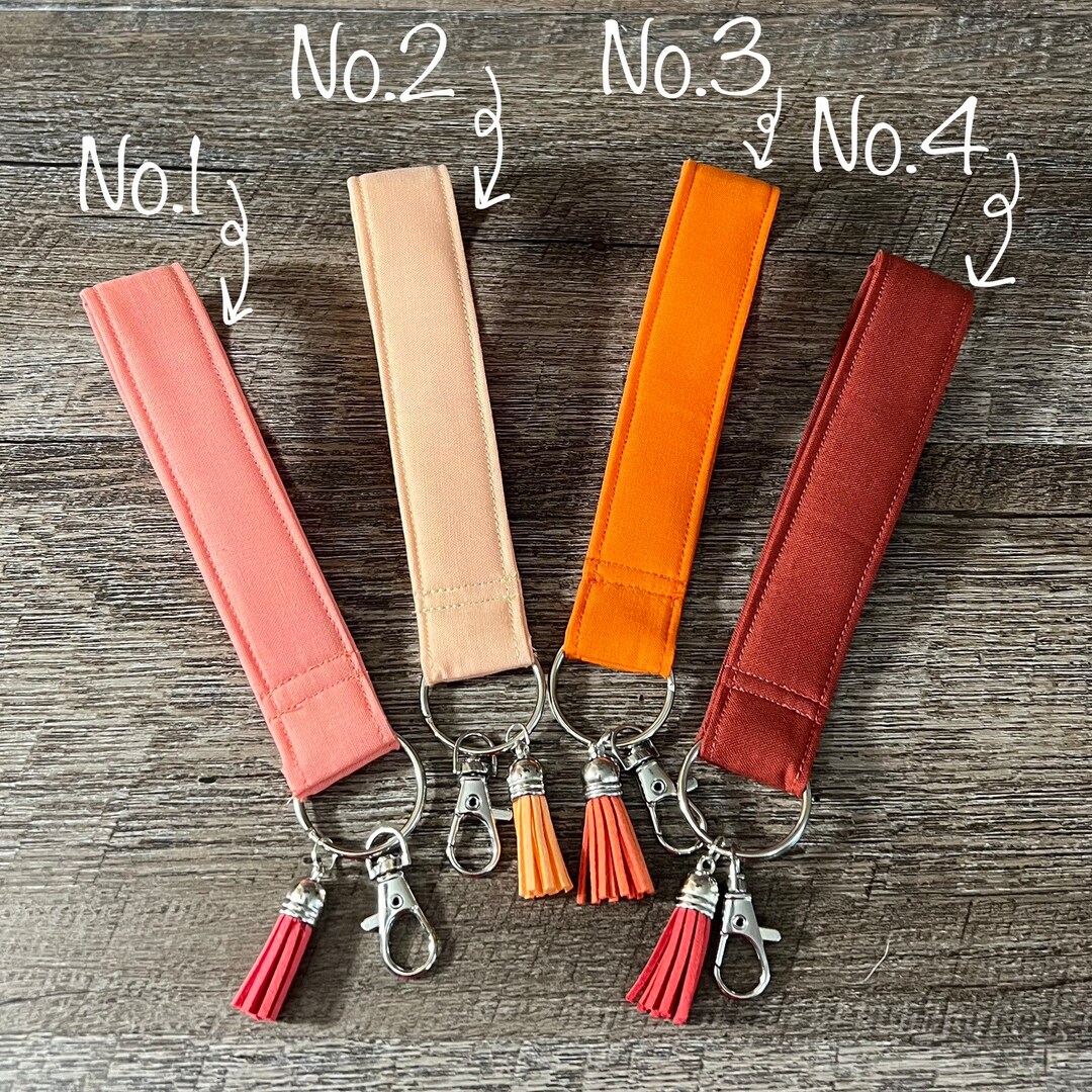 Bright Orange Peach Wristlet Keychain With Tassels Lobster Claw ...