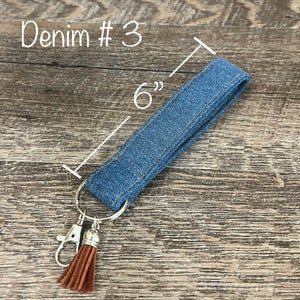 Blue Denim Jeans Key Fob Wristlet Keychain With Tassels Lobster Claw ...