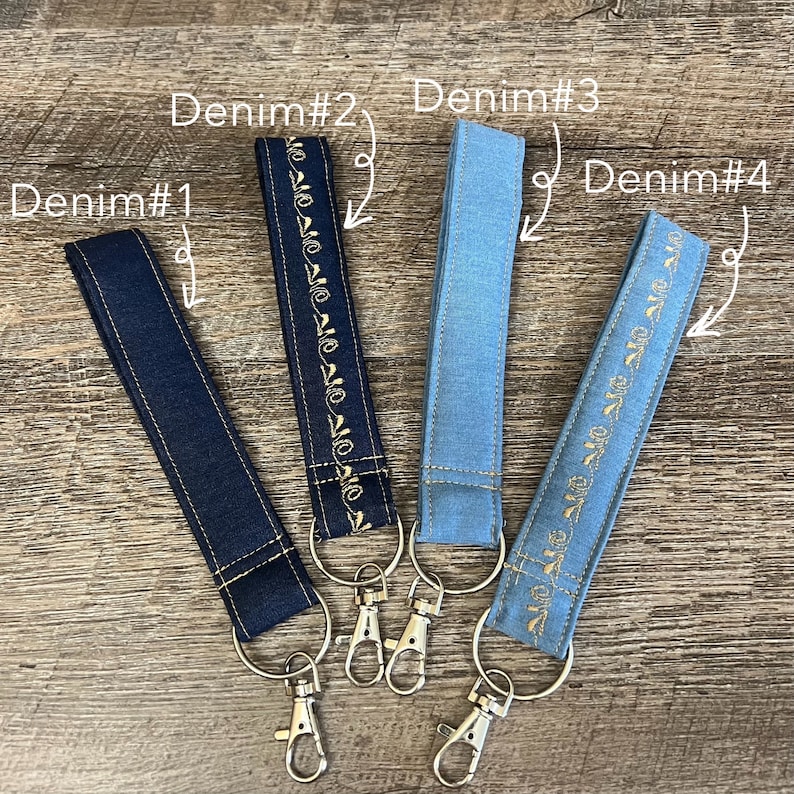 Blue Denim Jeans Key Fob Wristlet, Denim Wristlet Keychain With Tassels ...