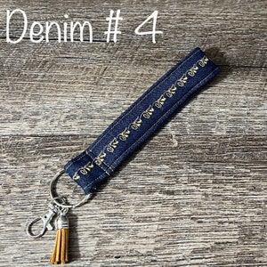 Blue Denim Jeans Key Fob Wristlet Keychain With Tassels Lobster Claw ...