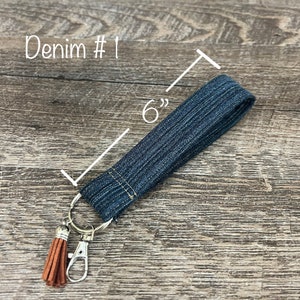 Blue Denim Jeans Key Fob Wristlet Keychain With Tassels Lobster Claw ...