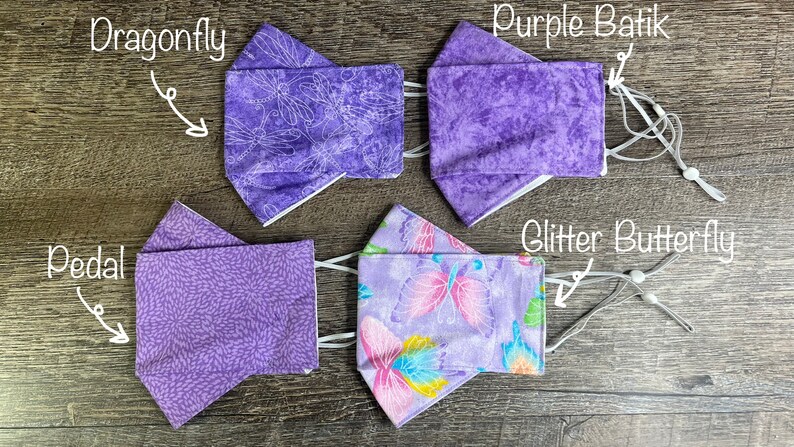 3D Origami Purple Face Masks, Double Layer Adjustable Straps Dragonfly ...
