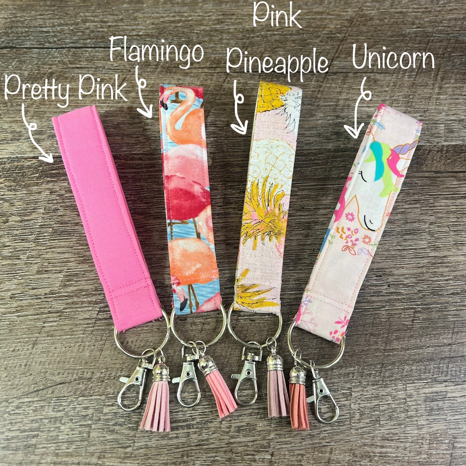 Pink Wristlet Floral Rose Key Fob Wristlets Tassels Lanyard Silver ...