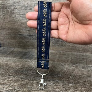 Blue Denim Jeans Key Fob Wristlet, Denim Wristlet Keychain With Tassels ...