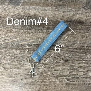Blue Denim Jeans Key Fob Wristlet, Denim Wristlet Keychain With Tassels ...