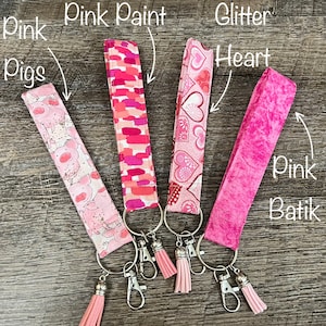 Pink Wristlet Floral Rose Key Fob Wristlets Tassels Lanyard Silver ...