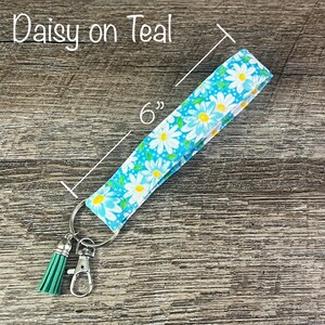 Teal Key Fob Wristlet Keychain Tassels Lobster Claw Clipper Floral Lama ...