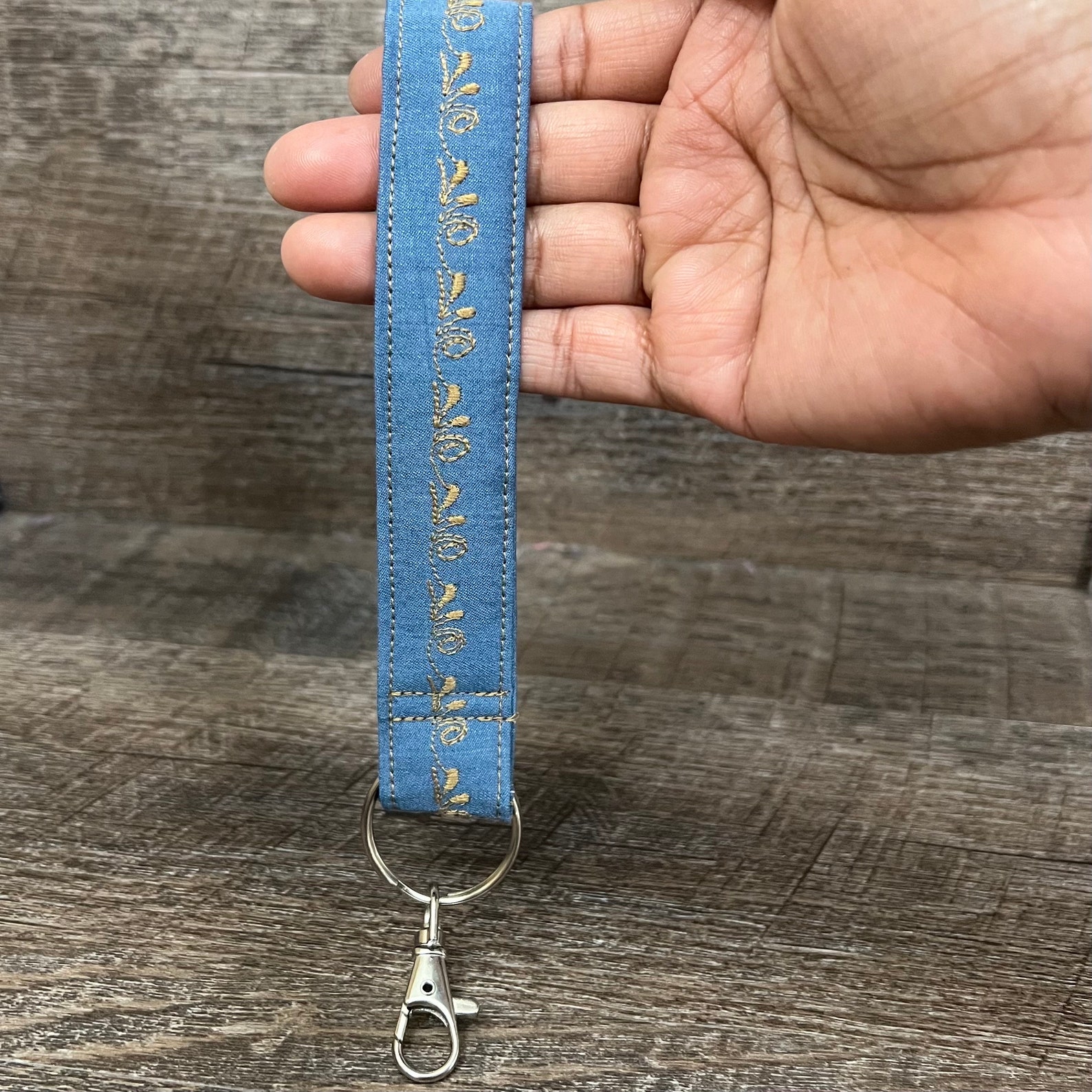 Blue Denim Jeans Key Fob Wristlet, Denim Wristlet Keychain With Tassels ...