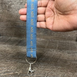 Blue Denim Jeans Key Fob Wristlet, Denim Wristlet Keychain With Tassels ...