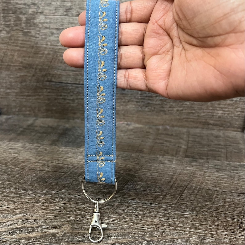 Blue Denim Jeans Key Fob Wristlet, Denim Wristlet Keychain With Tassels ...